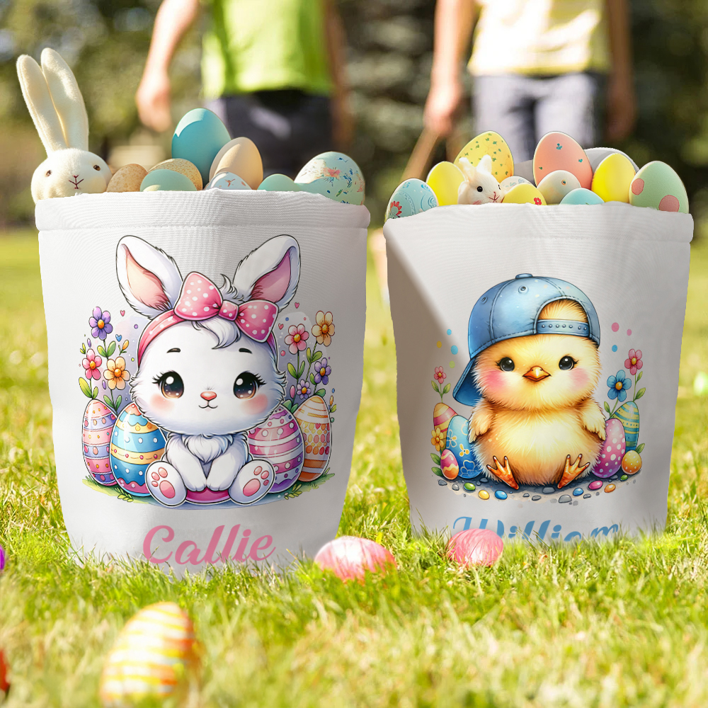 Personalized Cute Chick Bunny Large Capacity Canvas Basket with Name ...