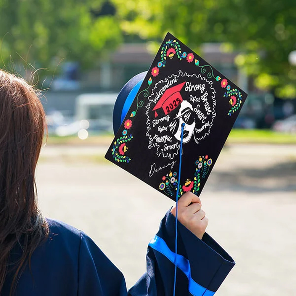 Personalized Floral Strong Girl Grad Cap Topper with Name Class of 2025 ...