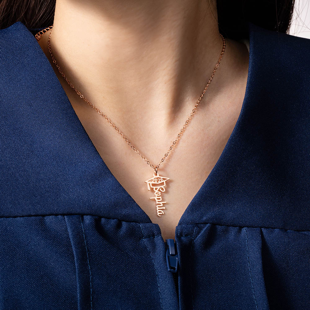 Personalized Dainty Graduation Cap Name Necklace with Engraved Year ...