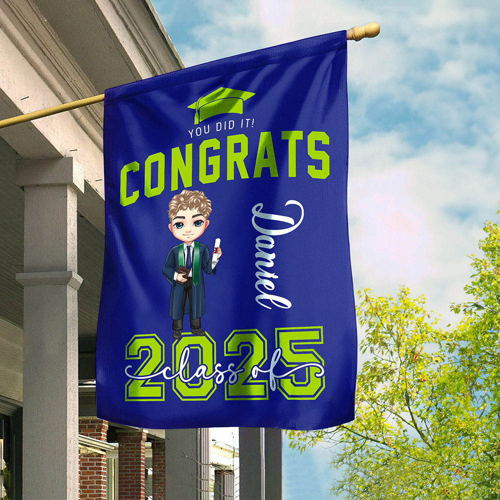 Personalized Congrats You Did It Grad Hat Cartoon Character Garden Flag ...