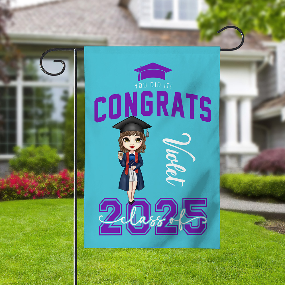 Personalised Congrats You Did It Grad Hat Cartoon Character Garden Flag ...