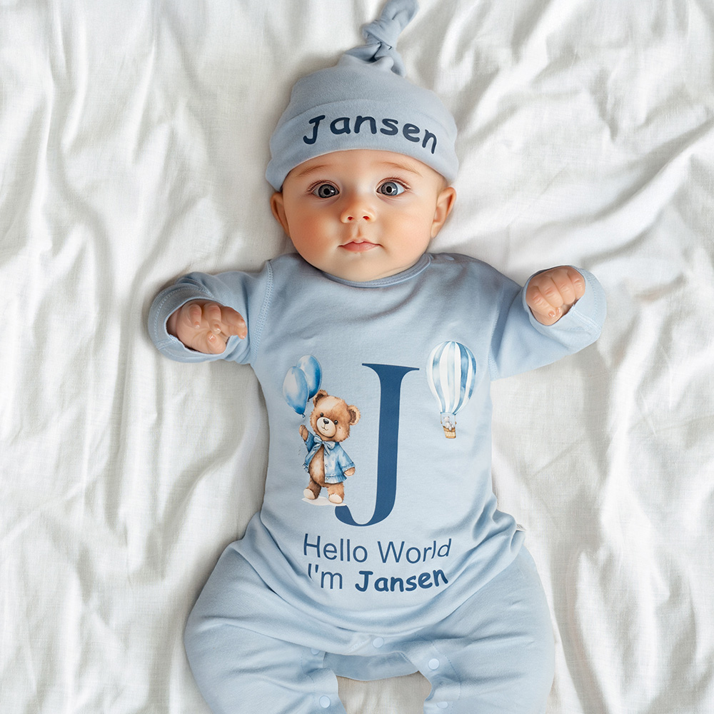Personalized Hello World Cute Bear 100% Cotton Long-sleeve Baby ...