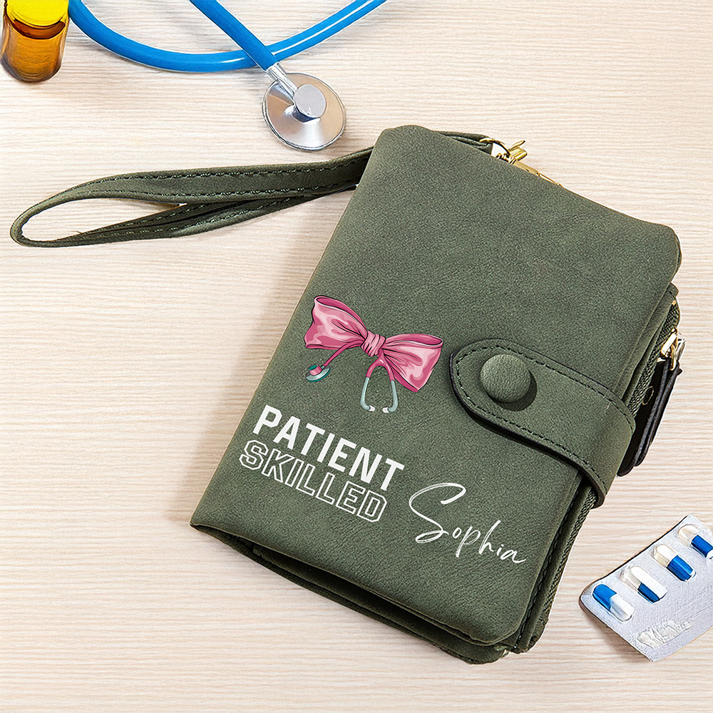 Personalised Medical Bow Stethoscope PU Leather Tri-folded Wristlet ...