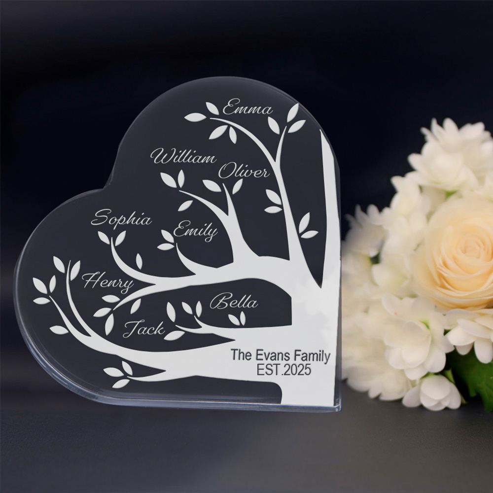 Personalized Family Tree Acrylic Heart Plaque with Engraved Names and ...