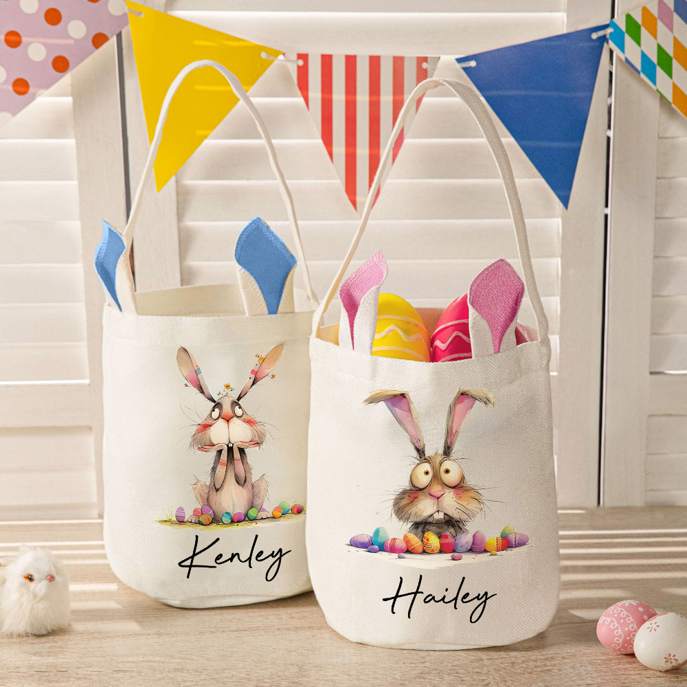 Personalized Quirky Easter Bunny Eggs Basket with Name Eggs Hunting ...