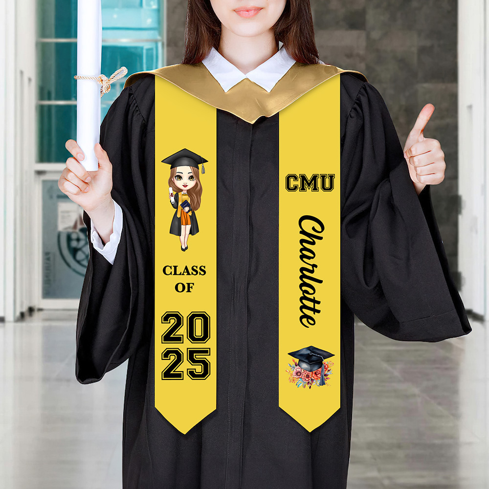 Personalised Grad Cap Cartoon Character Graduation Sash with Name and ...