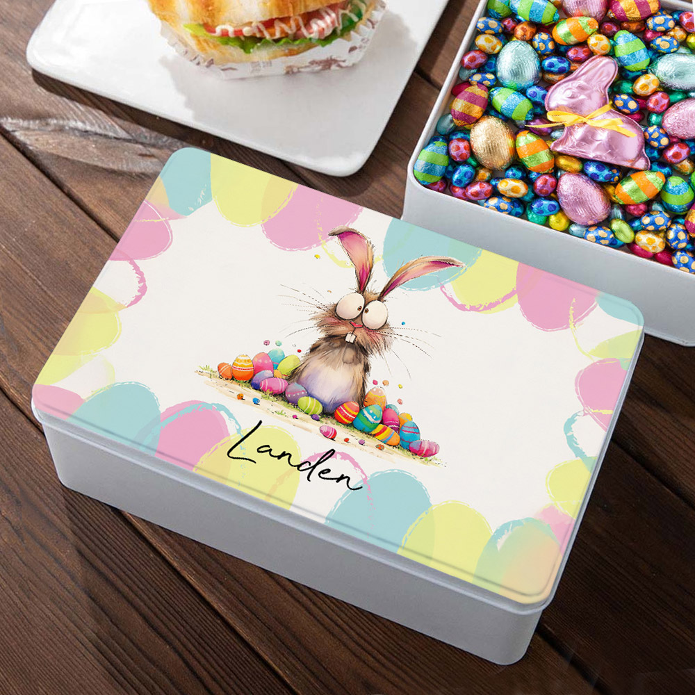 Personalised Quirky Easter Bunny Biscuit Tin Storage Box with Name ...