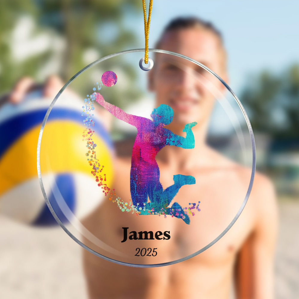 Personalized Watercolor Volleyball Player Silhouette Acrylic Ornament ...