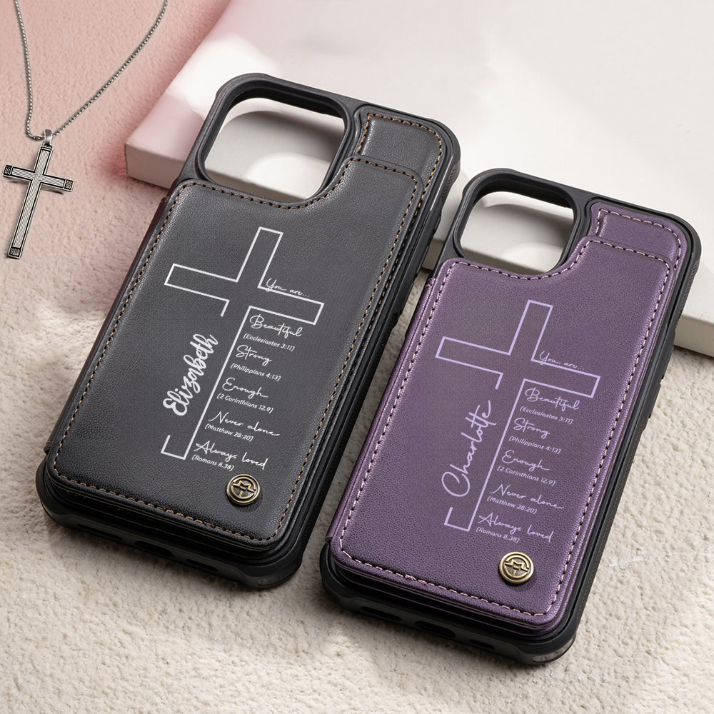 Personalized Cross Bible Leather Flip Wallet Phone Case for iPhone with ...