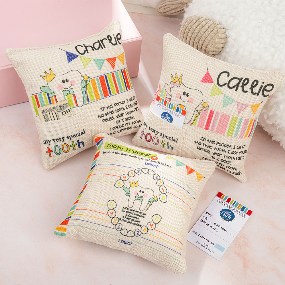 Personalized Cute Childlike Crown Cane Tooth Fairy Pillow with Name and ...