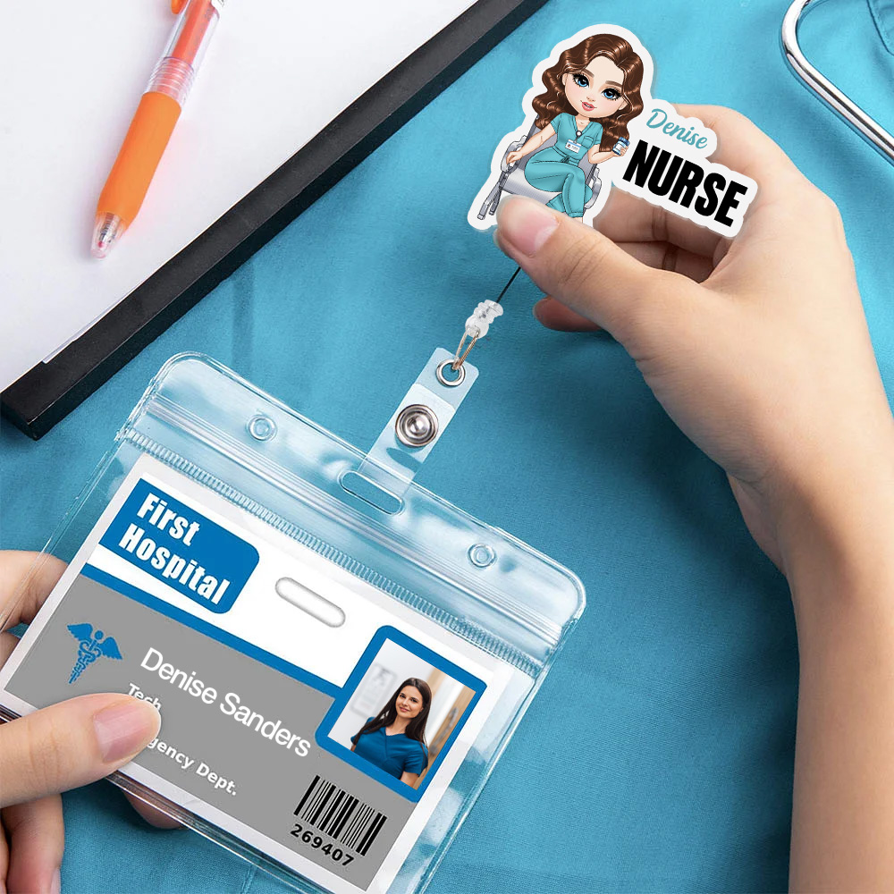 Personalized Cartoon Medical Character Acrylic Badge Reel with Name and ...