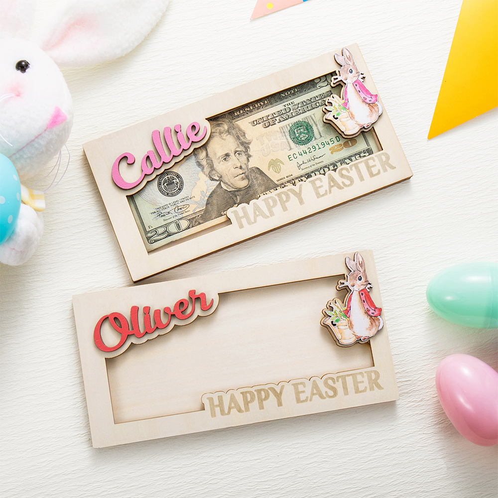 Personalised Happy Easter Wooden Peter Rabbit Money Holder with Name ...