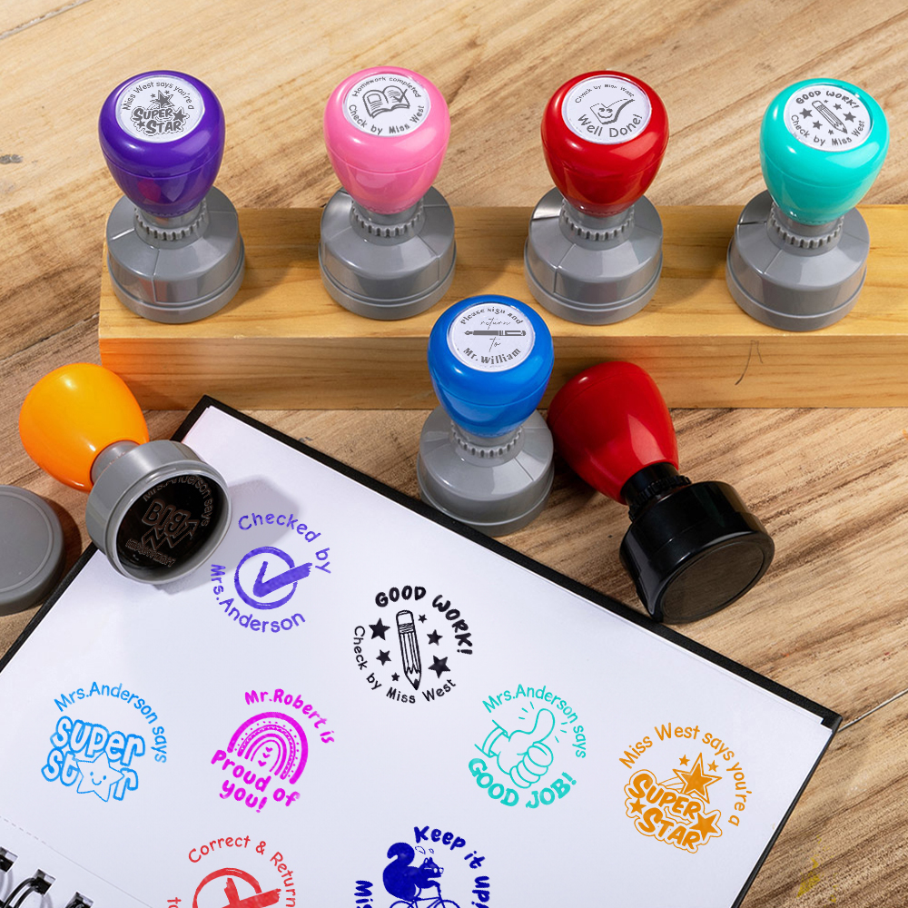 Personalized Portable Unique Design Colorful Self-Inking Teacher Stamp ...