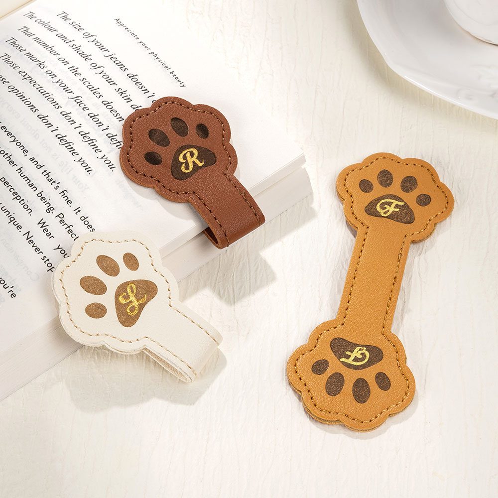 Personalized Cute Paw Magnetic Leather Bookmark Clip with Initial ...