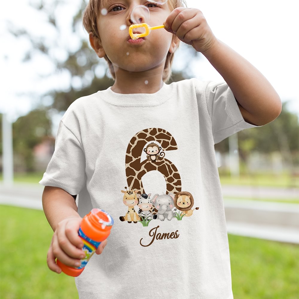 Personalized Cartoon Jungle Animals Leopard Number 100% Cotton Kid T ...