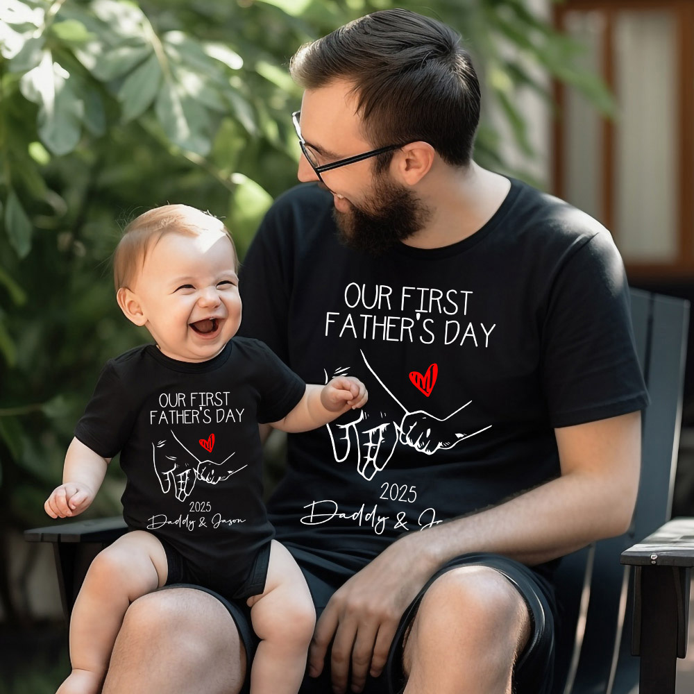 Personalized Father and Son Daughter Holding Hands Outfit Daily Leisure ...