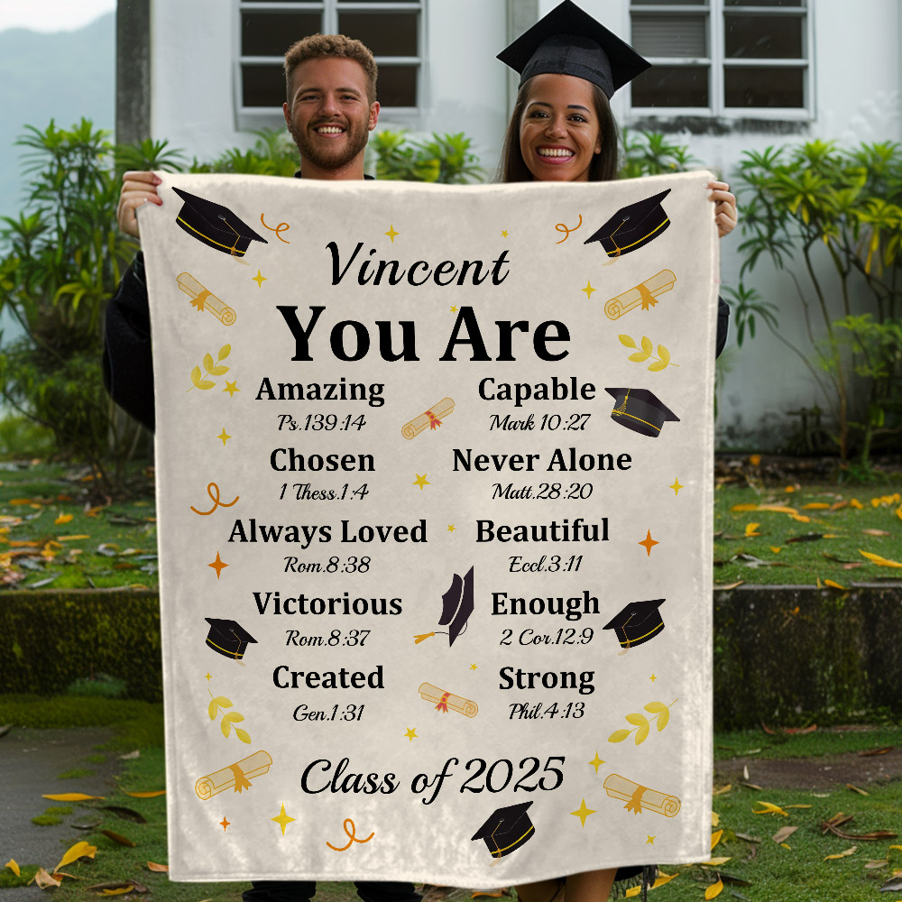 Personalized Graduation Cap Bible Chapter Soft Throw Blanket with Name ...
