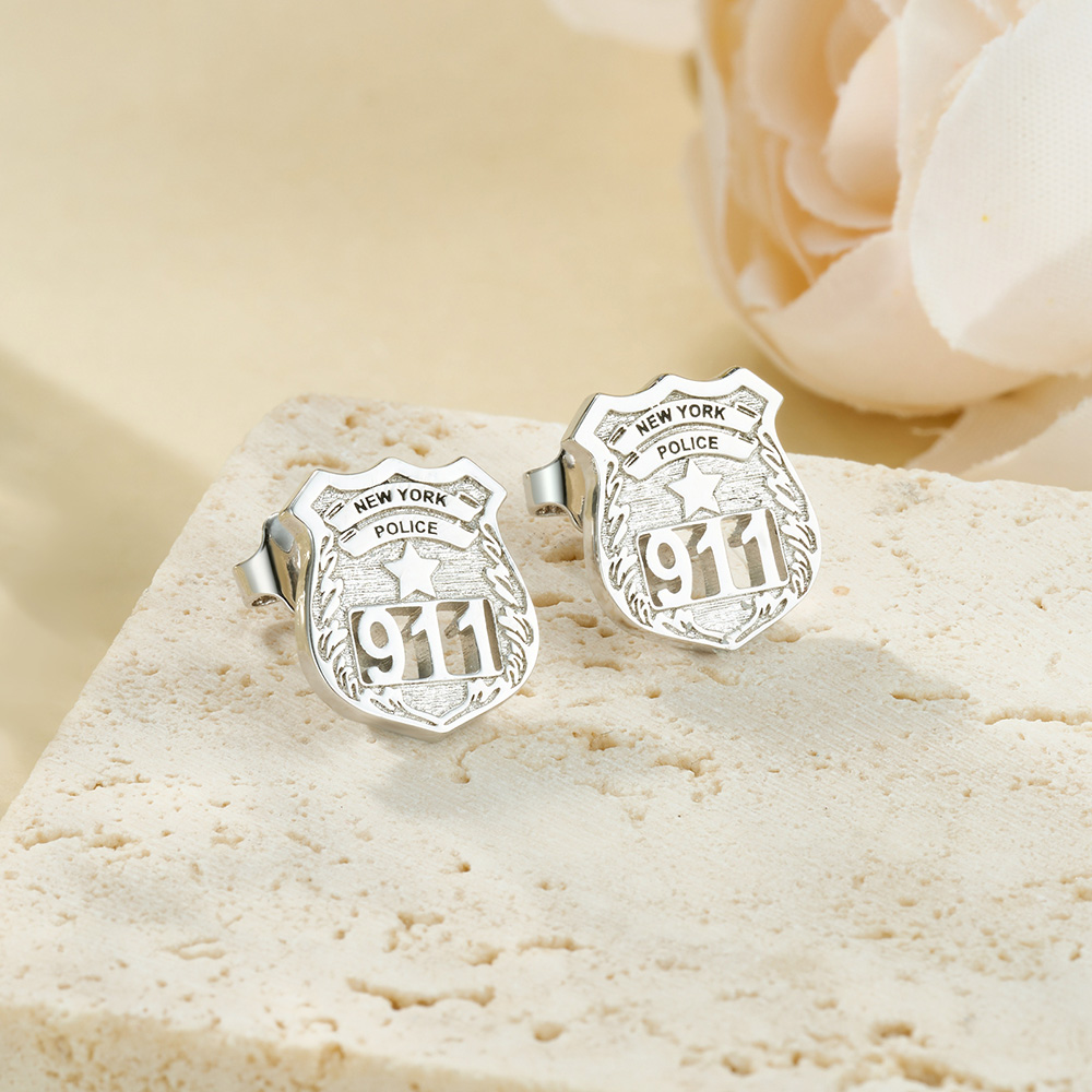 Personalized Police Badge Unisex Stud Earrings with Department and ...