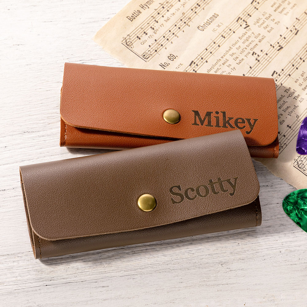 Personalized Concealed Button PU Leather Guitar Pick Holder with Name ...