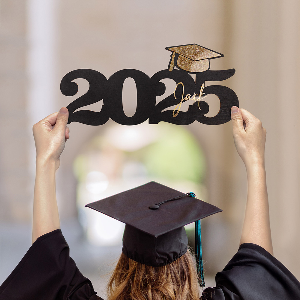 Personalized Glitter Grad Cap Wooden Sign with Year and Name Photo Prop ...