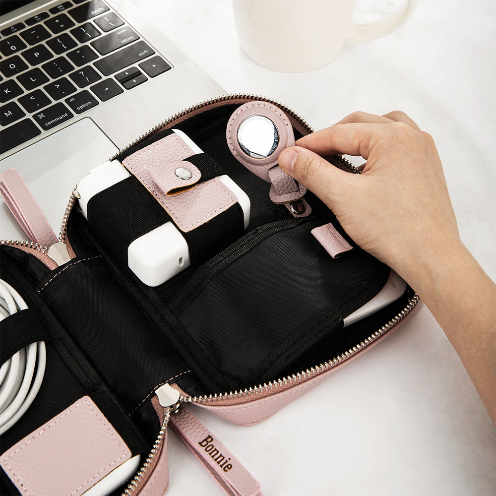 Personalised Multi-compartment Portable Leather Travel Cable Organizer ...