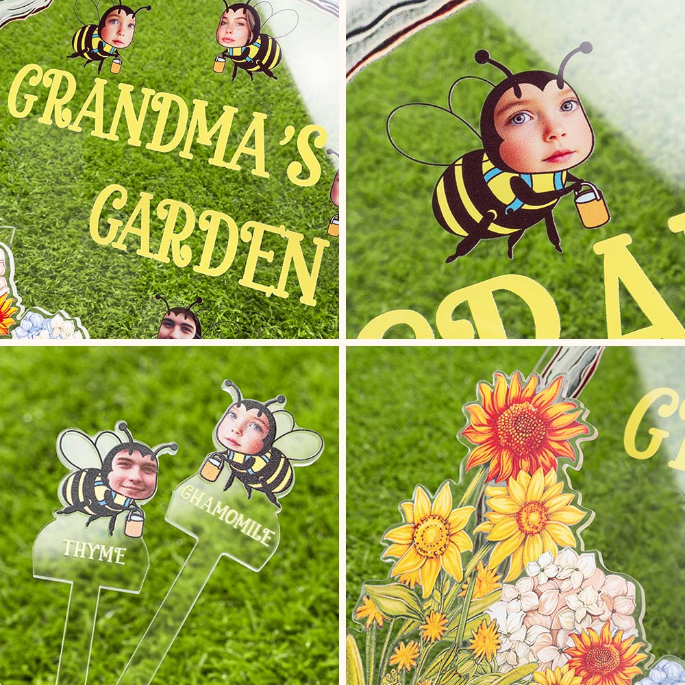 Personalized 1-8 Bee Avatar Grandma's Garden Acrylic Sign with Plant ...