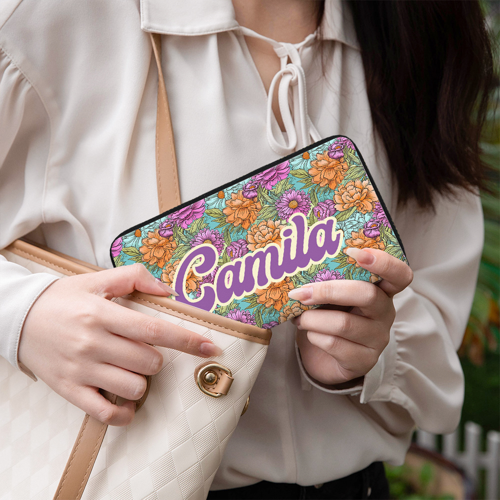 Personalized Bohemian Vintage Floral Name Purse Clutch Wallet Birthday ...