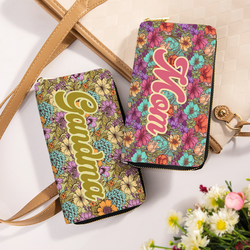 Personalized Bohemian Vintage Floral Name Purse Clutch Wallet Birthday ...