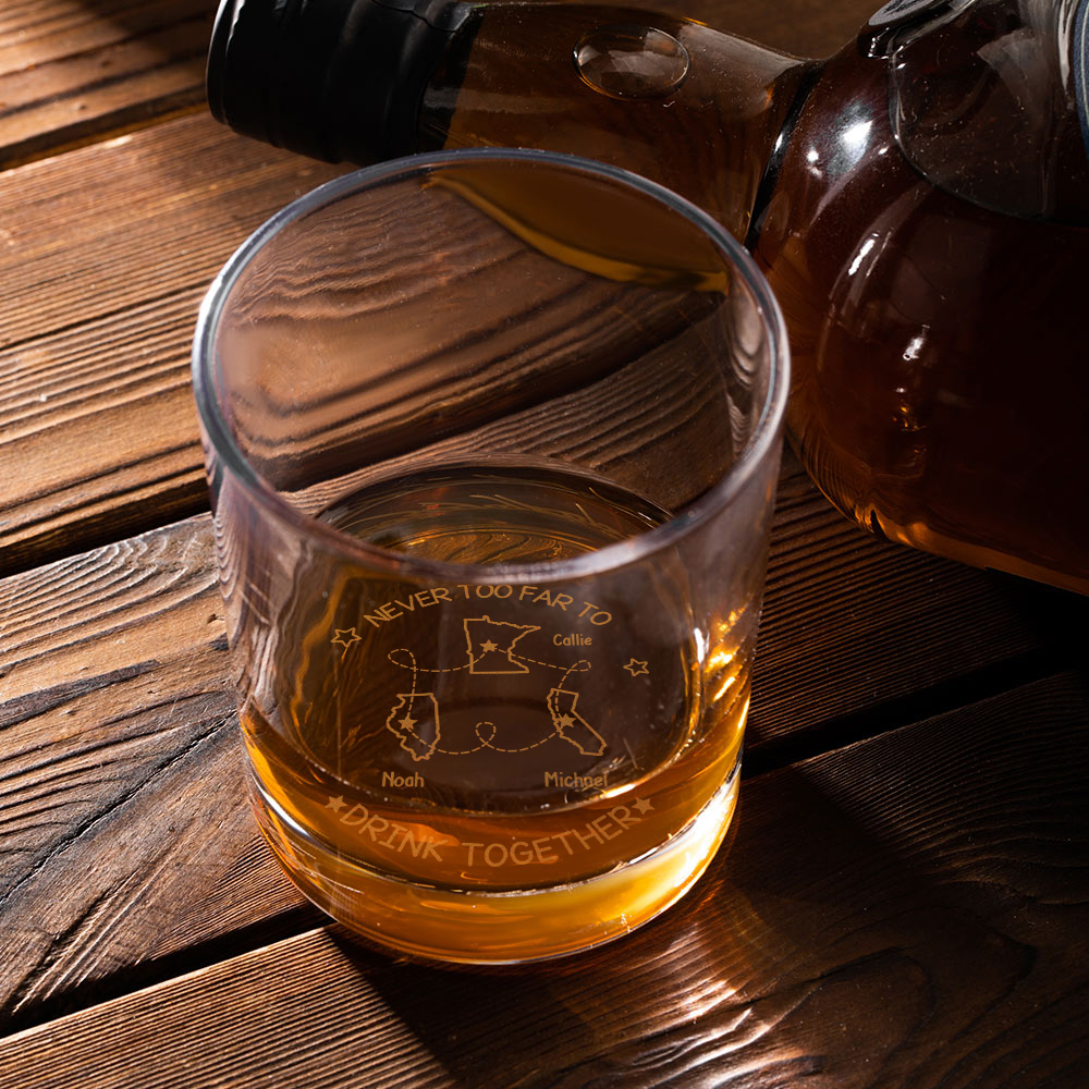 Personalized Never Too Far to State Maps 10 oz Whiskey Glass with Name ...