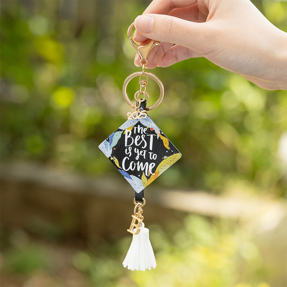 Personalized Colorful Leather Graduation Cap Keychain with Initial and ...