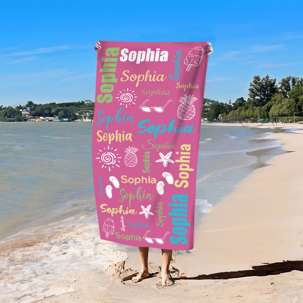 Personalised Art Summer Doodle Name Quick Dry Oversized Microfiber ...