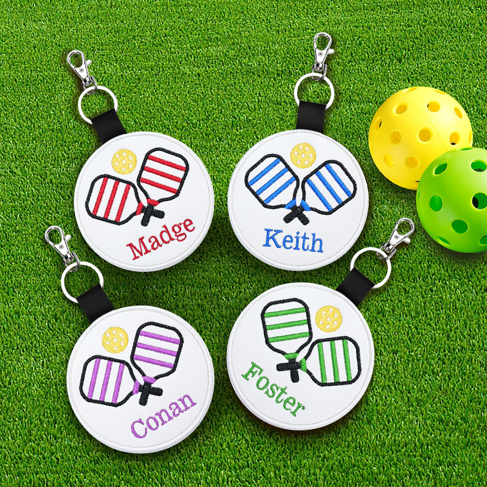 Personalized Multicolor Embroidery Pickleball Tag Keychain with Name ...