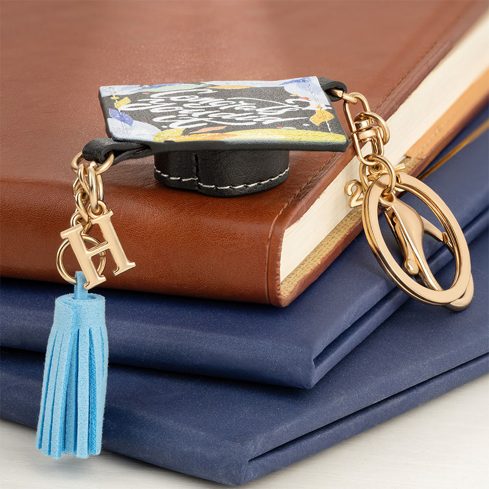 Personalized Colorful Leather Graduation Cap Keychain with Initial and ...