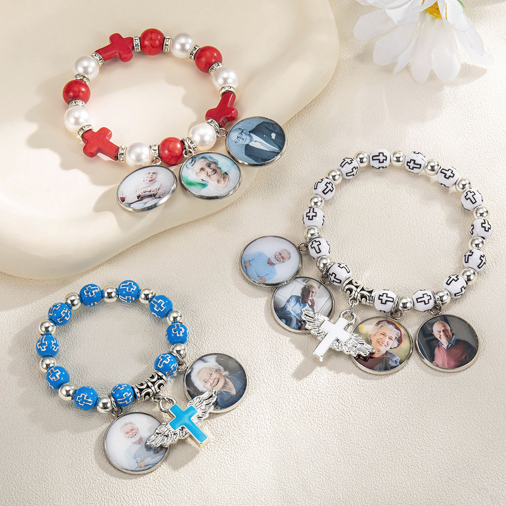Personalized Cross Elastic Cord Commemorative Bracelet with Photo ...