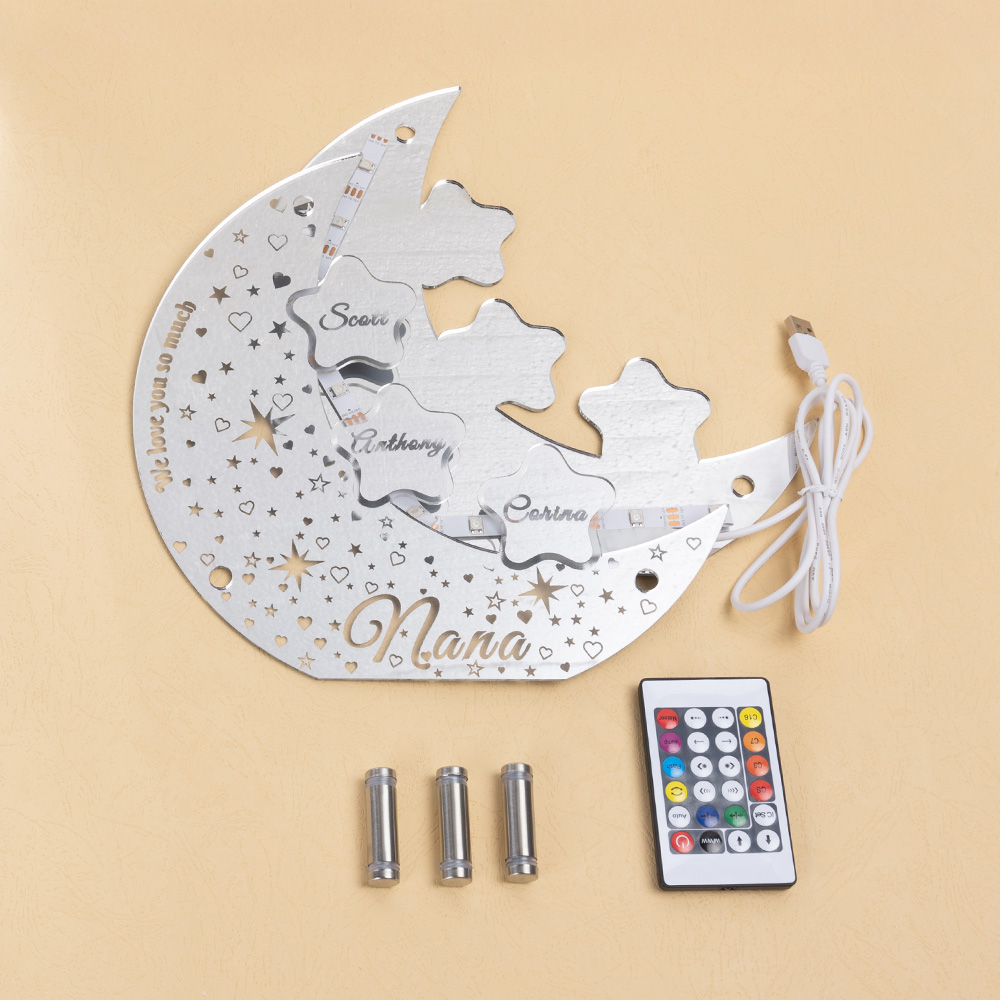 Personalized Moon Stars Mirror Acrylic Color Changing LED Light with 1 ...