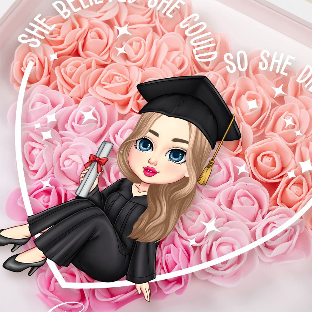 Personalized Cartoon Graduate Love Paper Flower Shadow Box Frame with ...