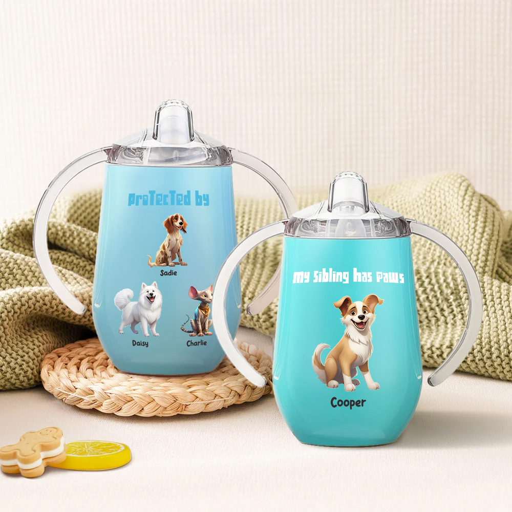 Personalized 1-4 Cute 3D Cartoon Pets 10 oz Insulated Name Sippy Cup ...