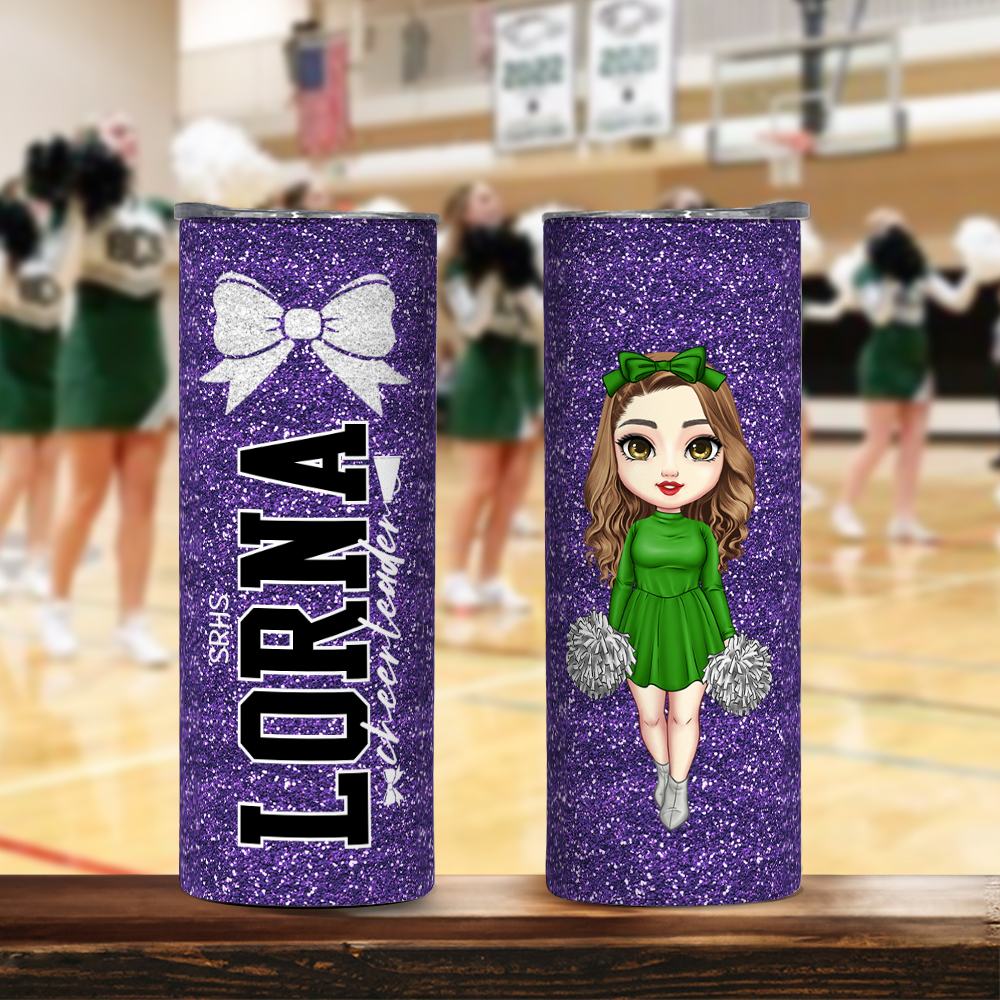 Personalized Faux Glitter Cartoon Cheerleading Girl Food-grade 20 oz ...