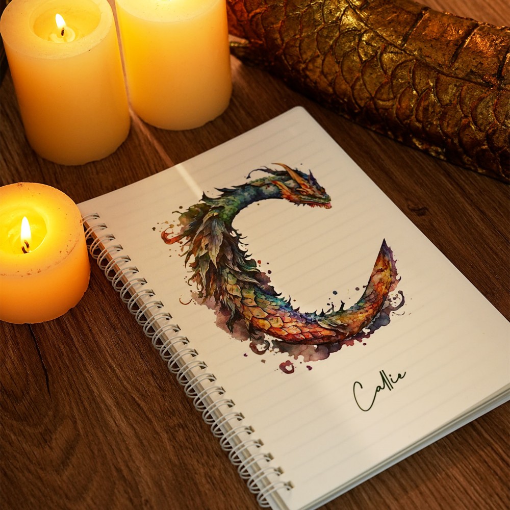 Personalized Watercolor Dragon Initial A5 Spiral Journal Notebook with ...