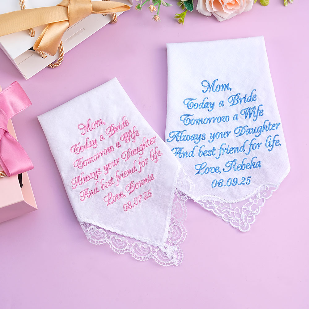 Personalized Lace Edge Wave Embroidered Text 100% Cotton Handkerchief ...