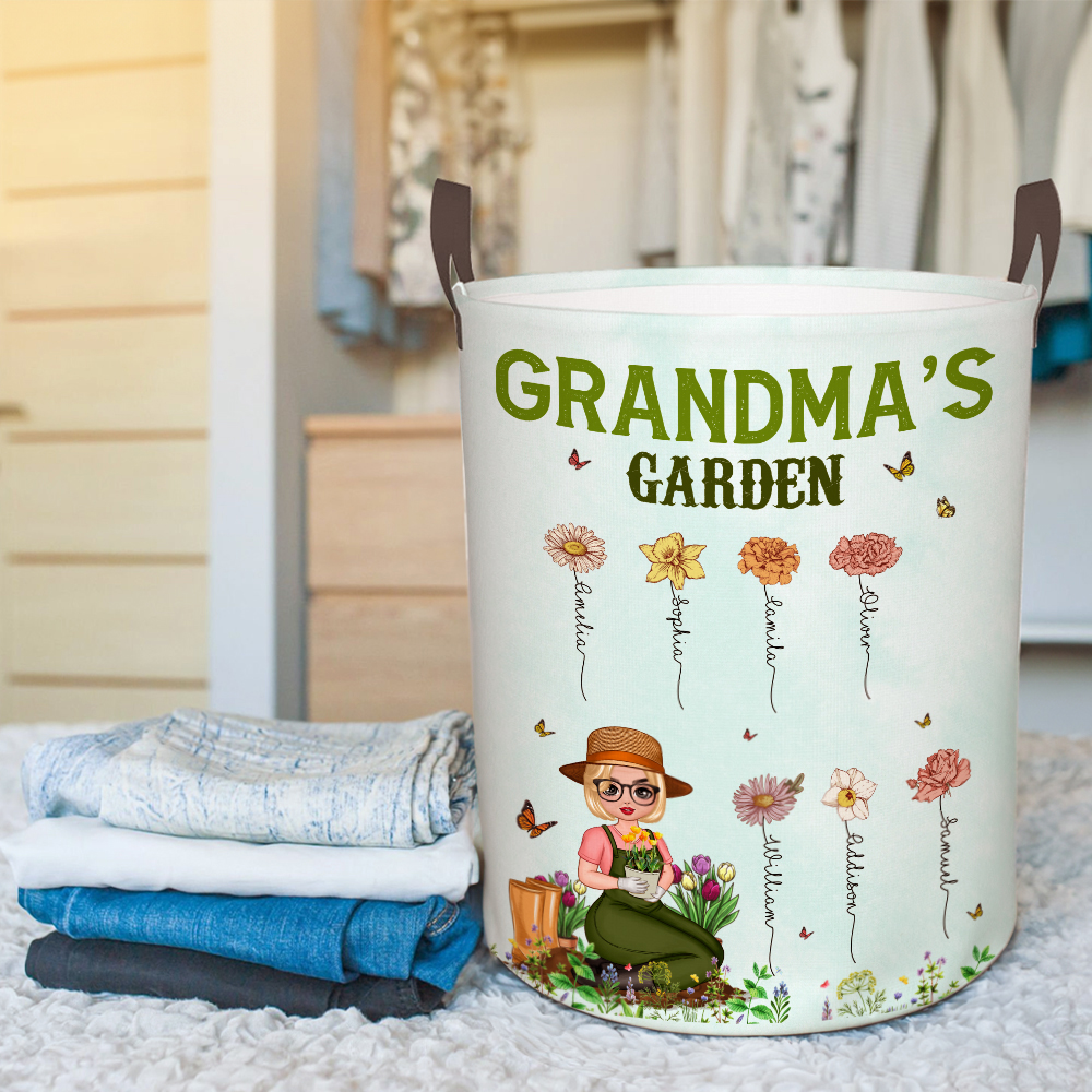 Personalised Garden Cartoon Collapsible Laundry Storage Basket with 1 ...