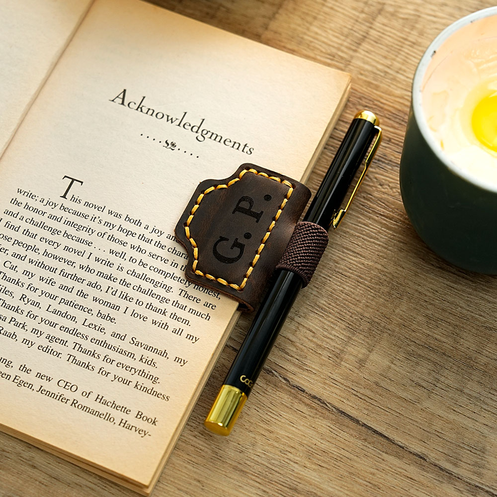 Personalized Engraved Name Magnetic Leather Bookmark Clip with Pen ...