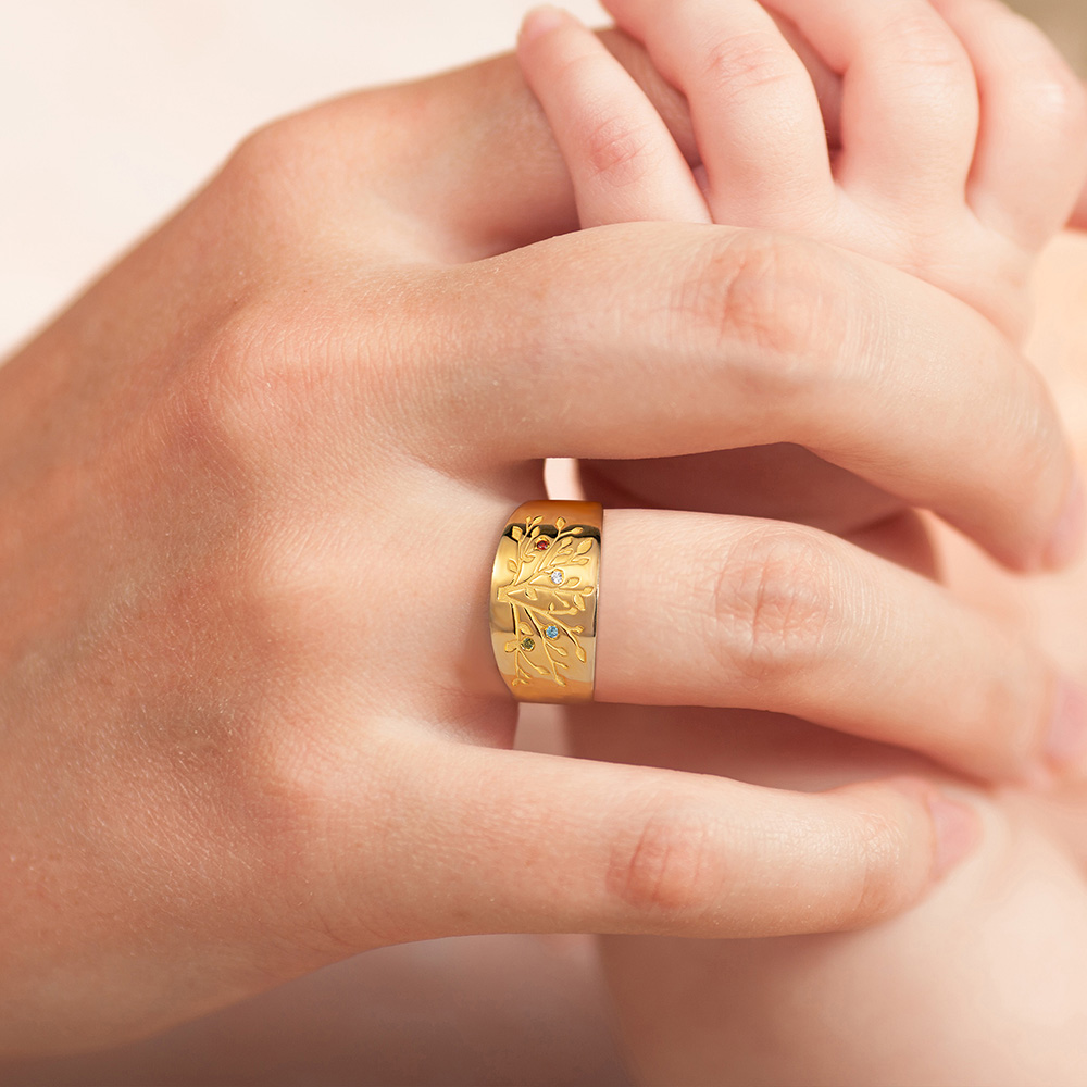 Sterling Silver Custom Family Tree Ring with Birthstones – Engraved ...