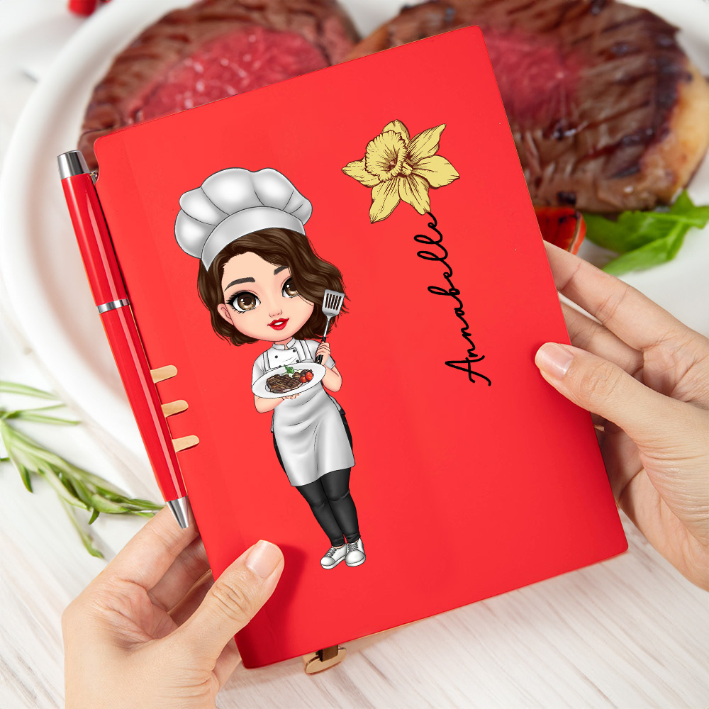 Personalised Cartoon Cooking Mama Birth Flower Name A5 Recipe Notebook ...