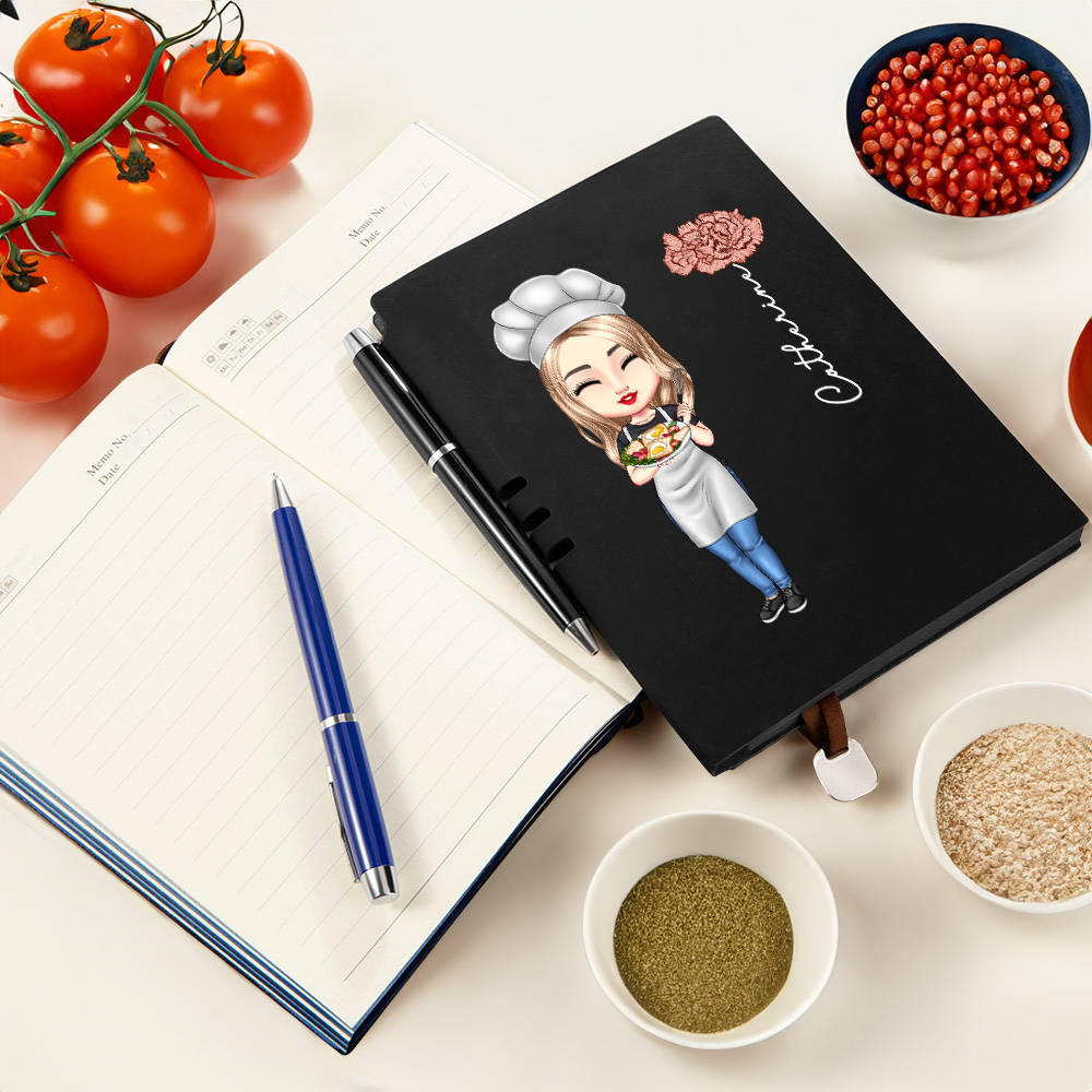 Personalised Cartoon Cooking Mama Birth Flower Name A5 Recipe Notebook ...