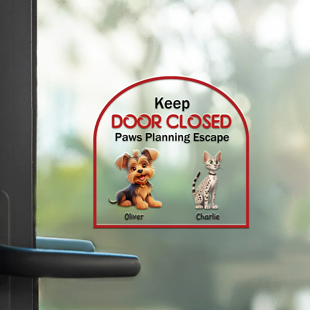 Personalised Keep Door Closed 1-4 3D Cartoon Pets Waterproof Window Door Decal Sticker with Name ...