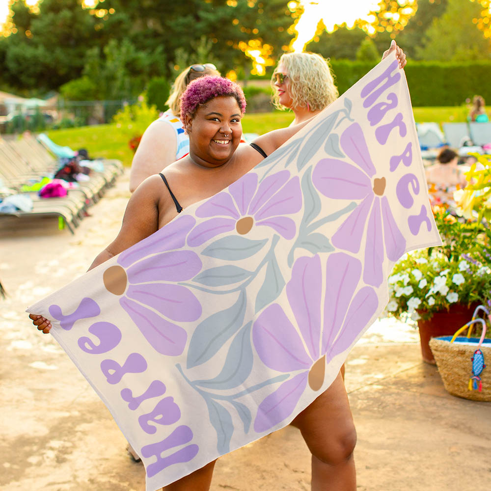 Personalized Multicolor Floral Quick Dry Oversized Beach Towel with ...