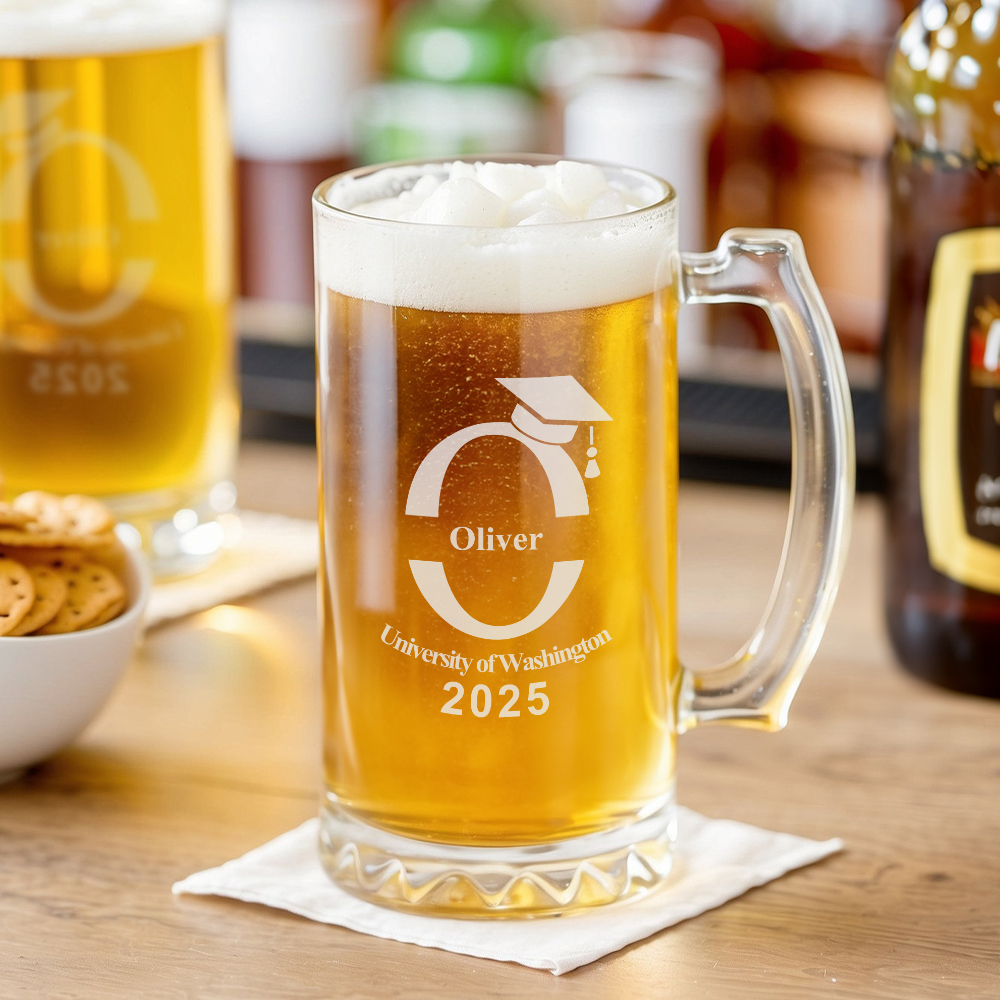 Personalized Engraved Grad Cap Initial 16.6 oz Beer Glass with Name and ...