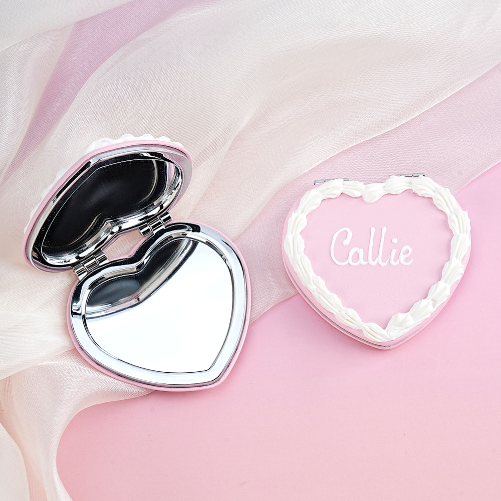 Personalised Handmade Heart Shaped Cherry Cream Cake Mirror with Name ...