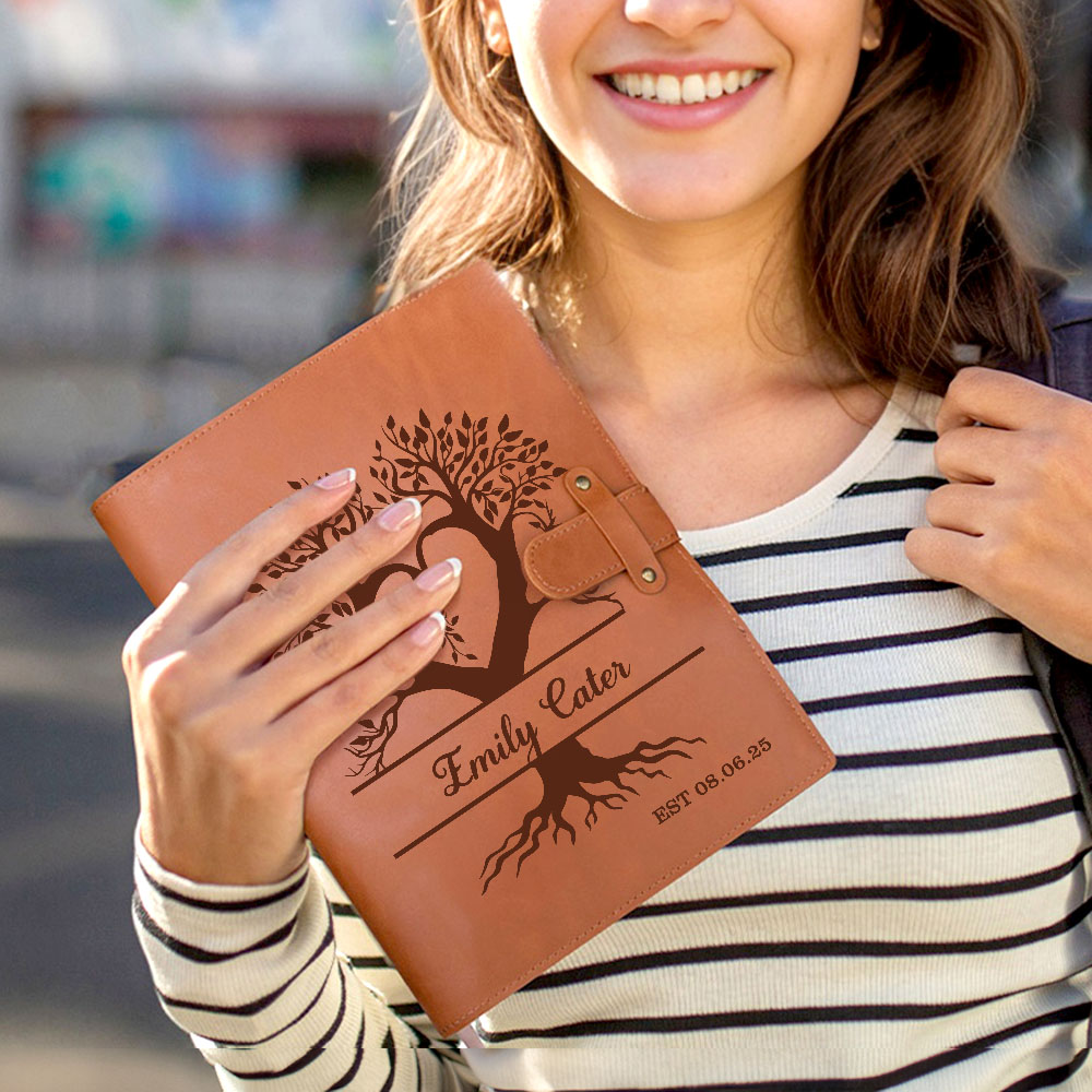 Personalized Tree of Life Name Year PU Leather A5 Notebook Cover with ...